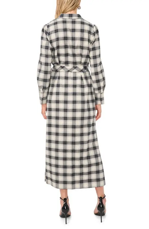 Vince Camuto Plaid Belted Midi Shirt Dress