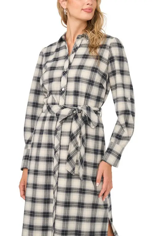 Vince Camuto Plaid Belted Midi Shirt Dress