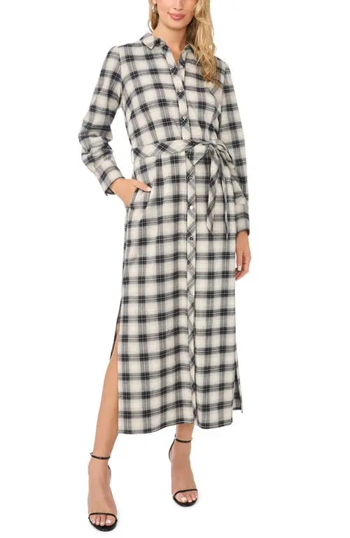 Vince Camuto Plaid Belted Midi Shirt Dress - Rich Black