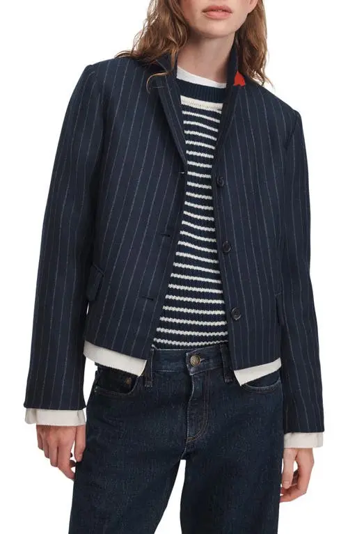 Rag & Bone Lawrence Pinstripe Wool Blend Cropped Blazer - Navy Multi