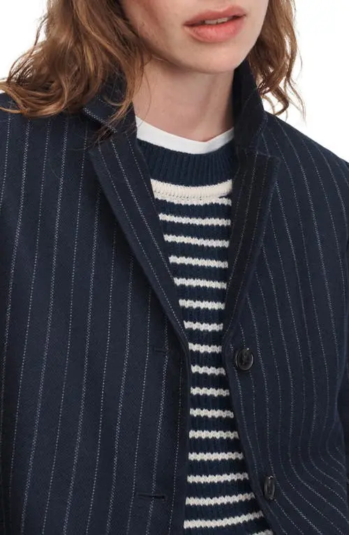Rag & Bone Lawrence Pinstripe Cropped Wool Blend Blazer - Navy Multi
