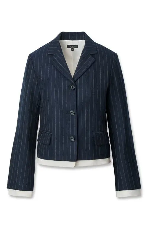 Rag & Bone Lawrence Pinstripe Cropped Wool Blend Blazer - Navy Multi