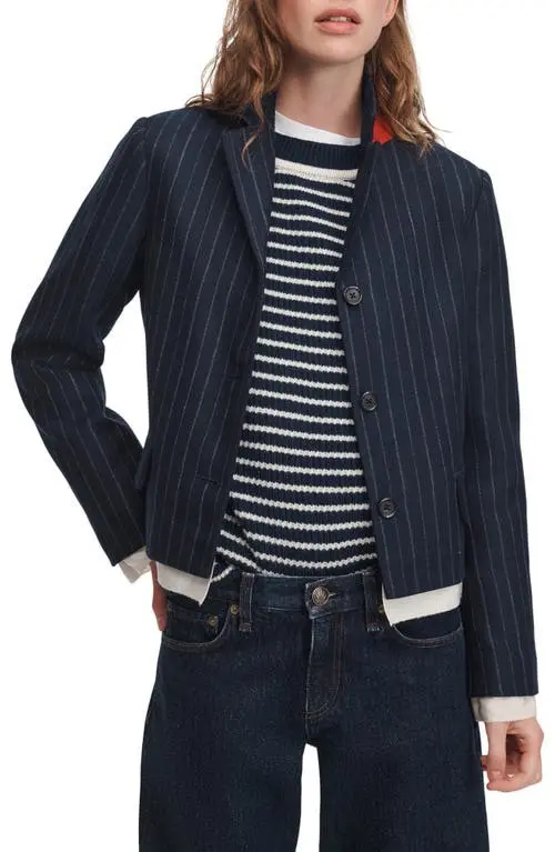 Rag & Bone Lawrence Pinstripe Cropped Wool Blend Blazer - Navy Multi
