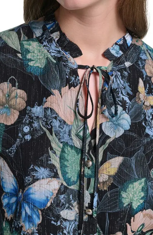 Karl Lagerfeld Paris Ruffle Collar Printed Shirt - Black/multi