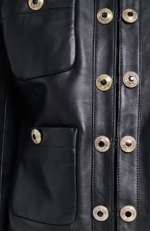 Karl Lagerfeld Paris Collarless Leather Jacket With Patch Pockets
