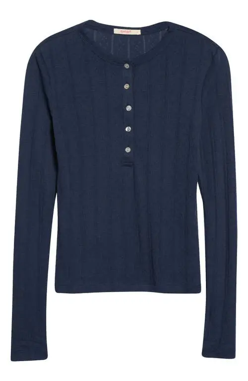 Marine Layer Pointelle Henley Long Sleeve Top - Twilight