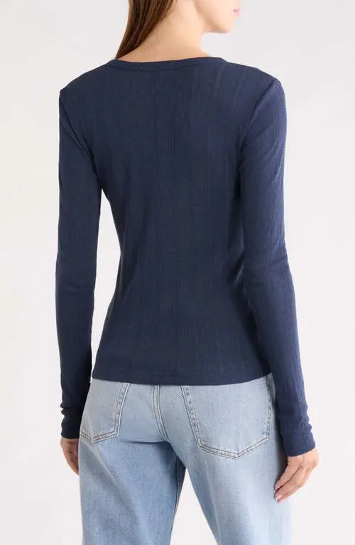 Marine Layer Pointelle Henley Long Sleeve Top - Twilight