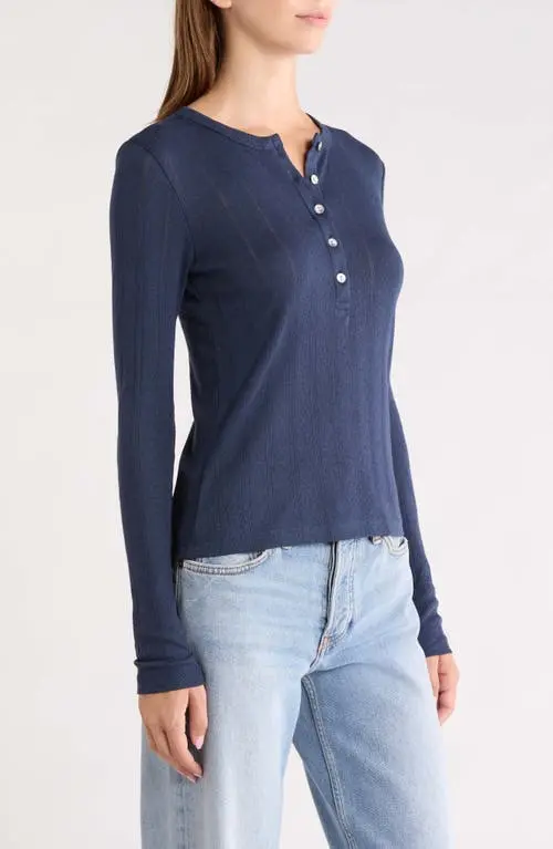 Marine Layer Pointelle Henley Long Sleeve Top - Twilight