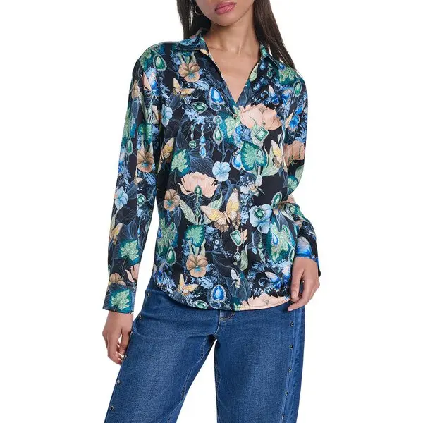 Karl Lagerfeld Paris Oversized Long Sleeve Shirt - Black/multi