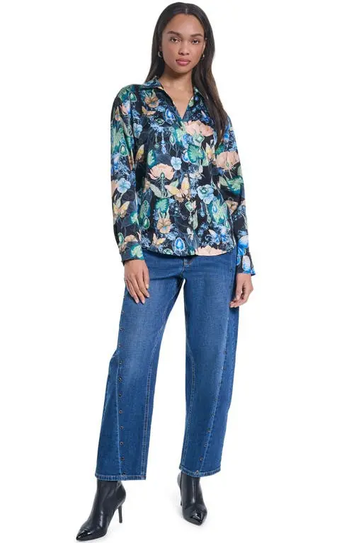 Karl Lagerfeld Paris Oversized Long Sleeve Shirt - Black/multi