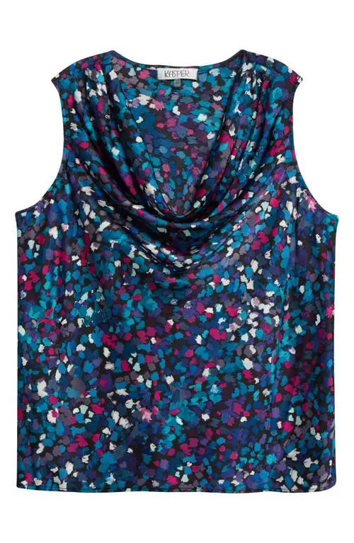 KASPER Pleated Cowl Neck Top - Black Multi