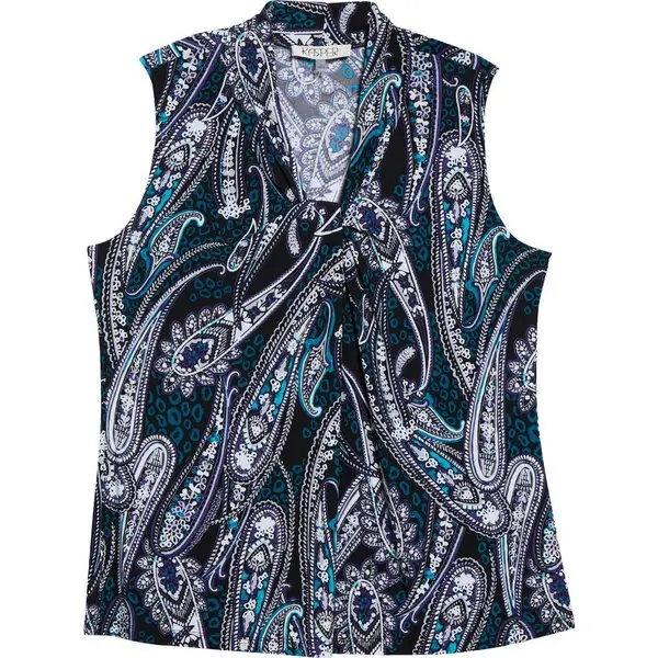 KASPER Knot Front Sleeveless Jersey Top - Black Multi