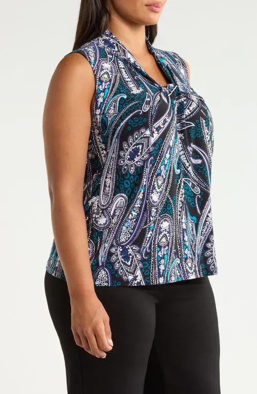 KASPER Sleeveless Knot Front Jersey Top - Black Multi