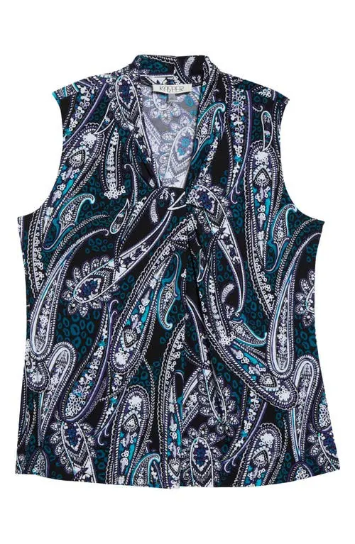 KASPER Sleeveless Knot Front Jersey Top - Black Multi