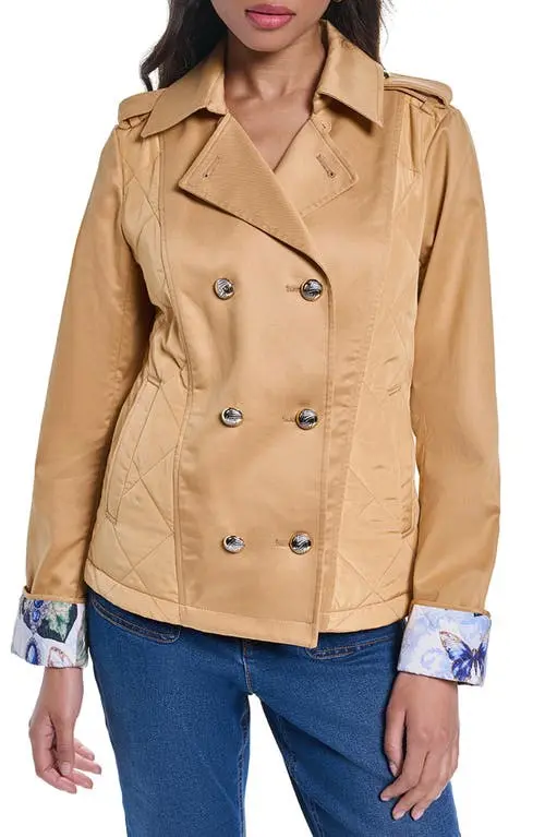 Karl Lagerfeld Paris Cropped Quilted Trench Jacket - Camel