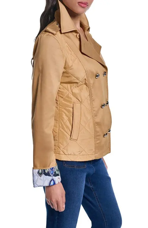 Karl Lagerfeld Paris Cropped Quilted Trench Jacket - Camel