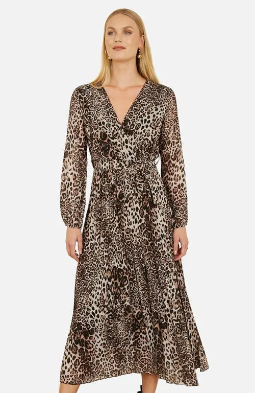 YUMI Print Long Sleeve Midi Dress