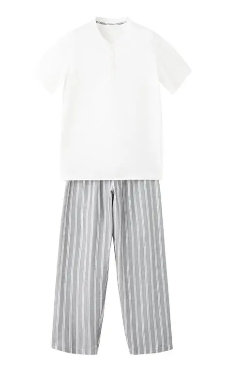 Mango Cotton Pajama Henley & Pants Set - Grey