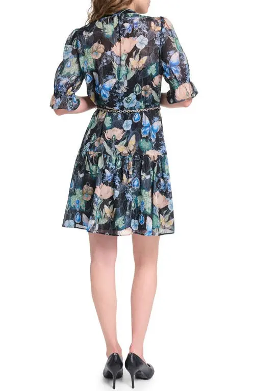 Karl Lagerfeld Paris Metallic Crinkled Ruffled Dress
