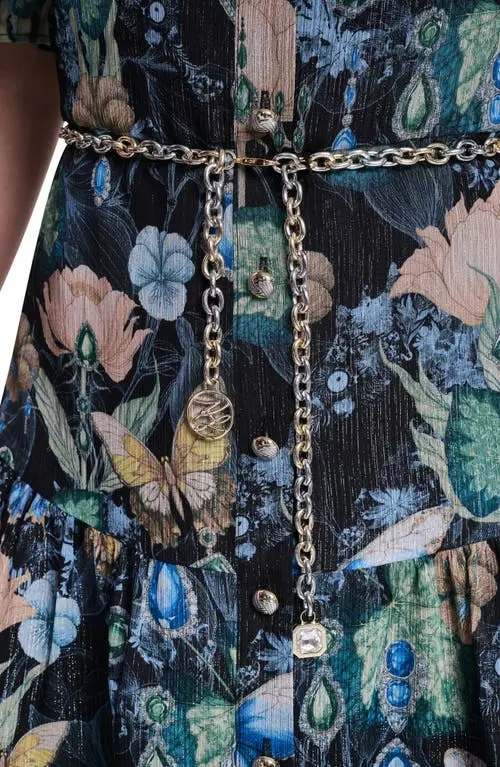 Karl Lagerfeld Paris Metallic Crinkled Ruffled Dress