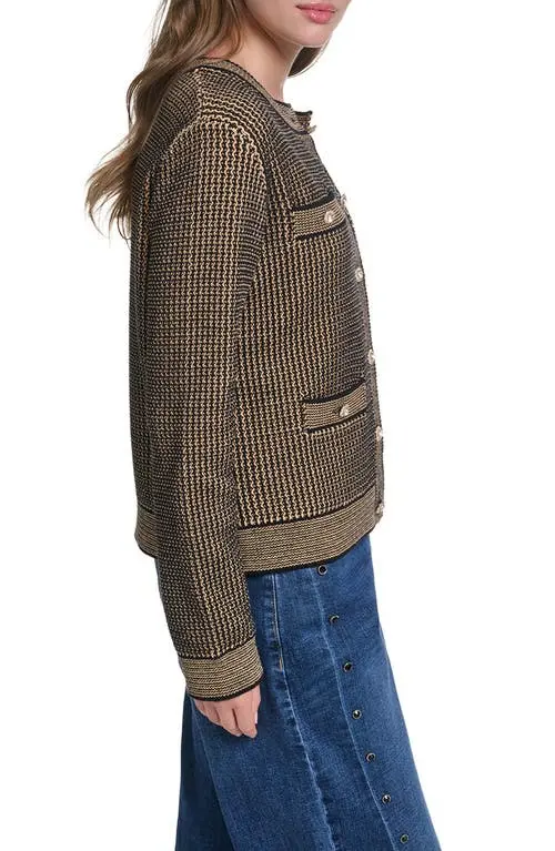 Karl Lagerfeld Paris Four Pocket Cardigan - Black/camel