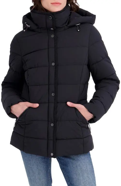 Tahari June Hooded Puffer Jacket - Black