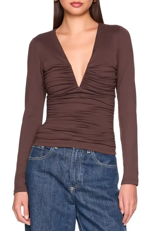 Susana Monaco Ruched Plunge V-neck Long Sleeve Top - Java