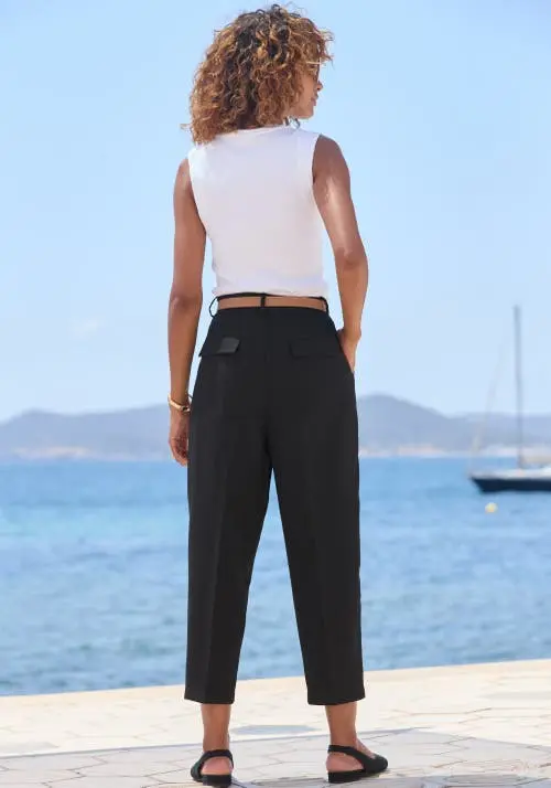 LASCANA Belted Cropped Trousers - Black