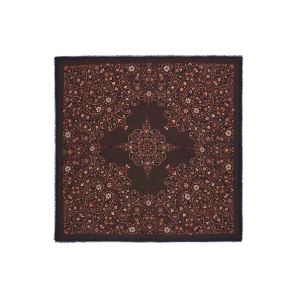 FABLE ENGLAND Eve Paisley Large Square Pashmina Scarf - Brown