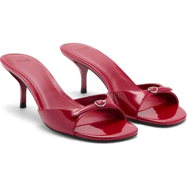 Mango Faux Leather Kitten Heel Sandal - Red