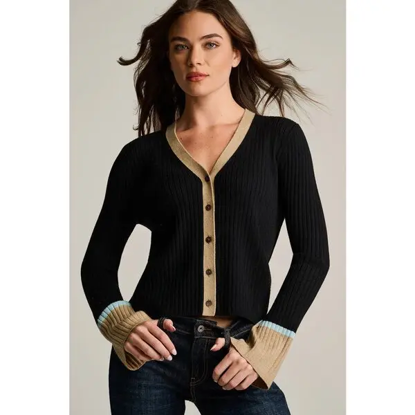 Lisa Todd Cotton Cashmere Ribbed V-neck Cardigan With Contrast Details - Black