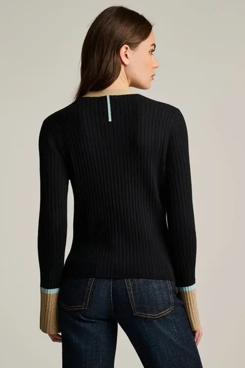 Lisa Todd Cotton Cashmere Ribbed V-neck Cardigan With Contrast Details - Black