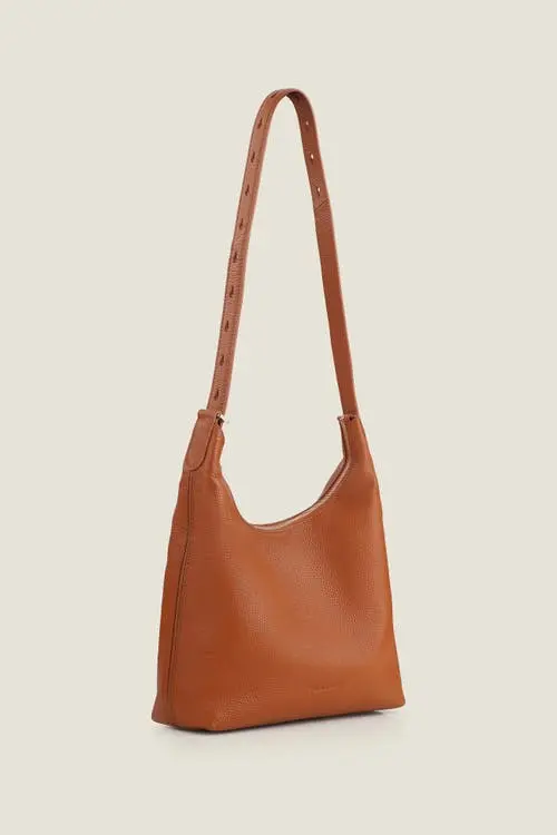 WOOL & OAK Pebbled Leather Hobo Shoulder Bag - Caramel