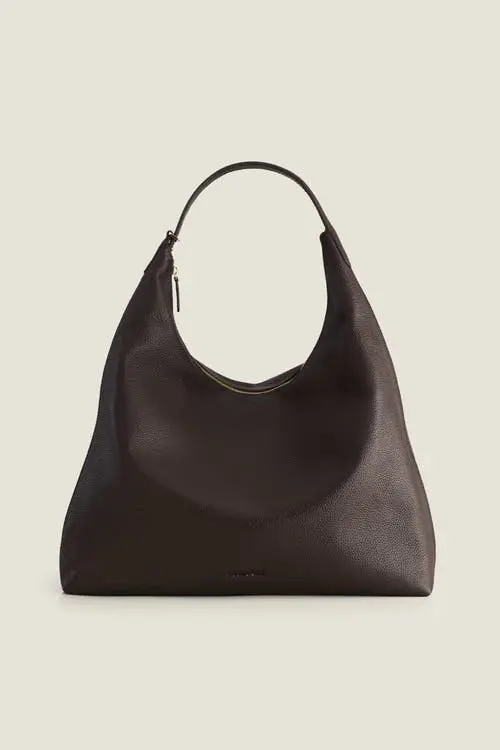 WOOL & OAK Pebbled Leather Hobo Shoulder Bag - Chocolate