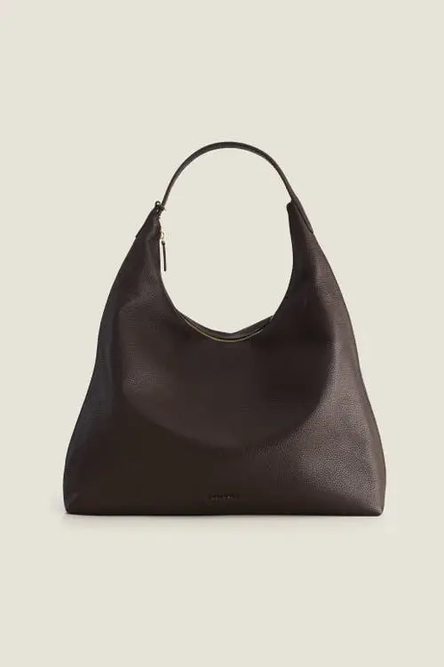WOOL & OAK Pebbled Leather Hobo Shoulder Bag - Chocolate