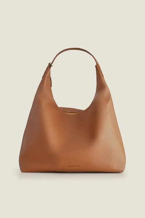 WOOL & OAK Hobo Relaxed Organized Leather Shoulder Bag - Sand