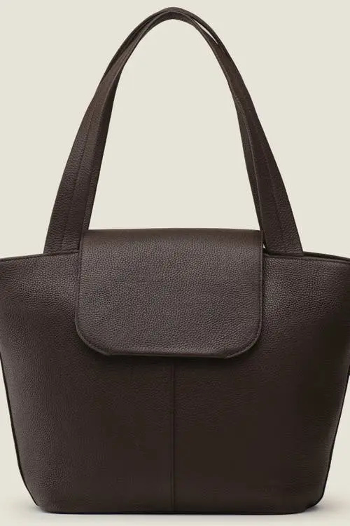 WOOL & OAK Muse Organized Leather Work Tote - Chocolate