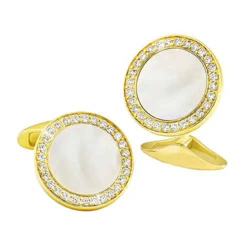 JAN LESLIE Mother Of Pearl & Diamond 18k Gold Cufflinks - White