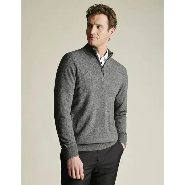 CHARLES TYRWHITT Pure Cashmere Zip Neck Sweater - Grey