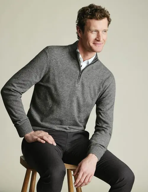 CHARLES TYRWHITT Pure Cashmere Zip Neck Sweater