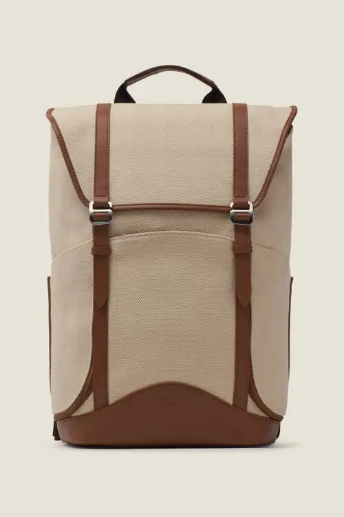WOOL & OAK Lightweight Herringbone Travel Backpack - Herringbone Sand