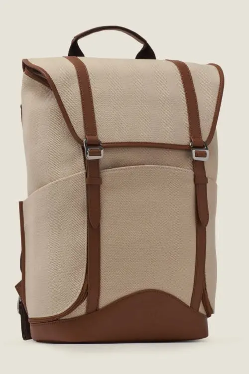 WOOL & OAK Lightweight Herringbone Travel Backpack - Herringbone Sand