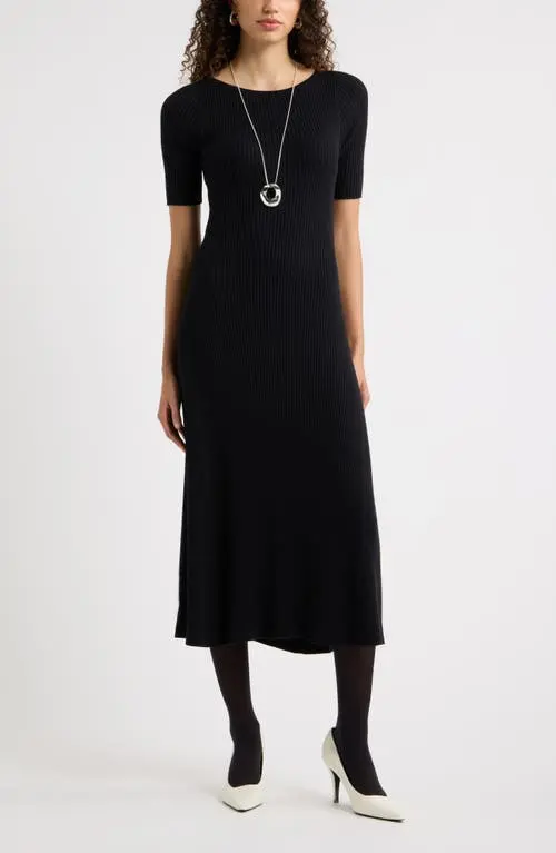 Nordstrom Rib Boat Neck Sweater Dress - Black