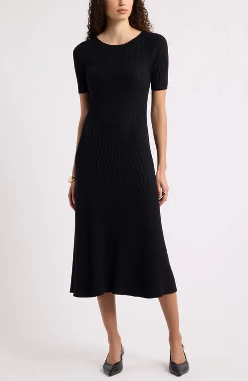 Nordstrom Rib Boat Neck Sweater Dress - Black