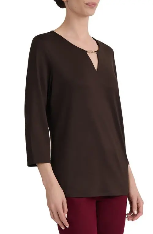 Jones New York Keyhole Three-quarter Sleeve Crepe Top