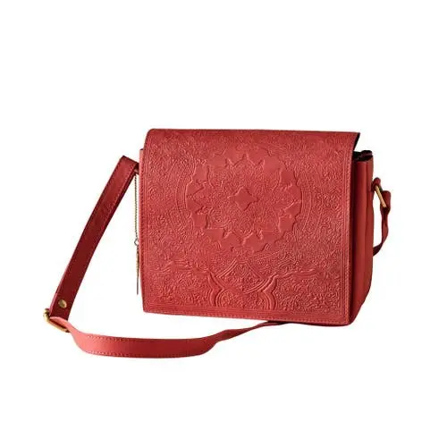 TEN THOUSAND VILLAGES Kohra Embossed Leather Crossbody Bag