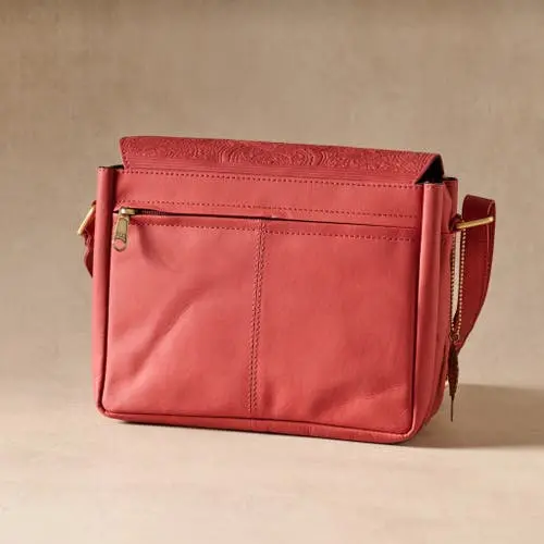 TEN THOUSAND VILLAGES Kohra Embossed Leather Crossbody Bag