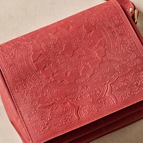 TEN THOUSAND VILLAGES Kohra Embossed Leather Crossbody Bag