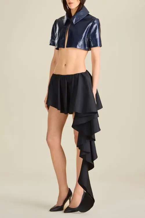 CONTESSA MILLS Todd Gathered Asymmetric Mini Skirt - Black