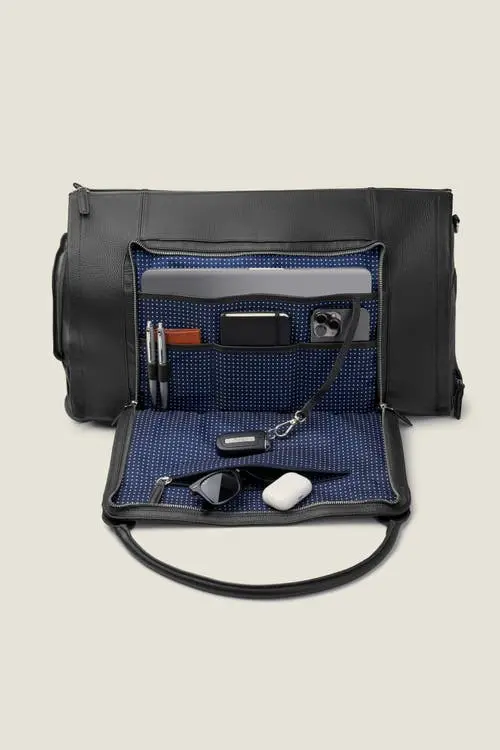 WOOL & OAK Nova Convertible Rolling Leather Garment Duffle - Jet Black